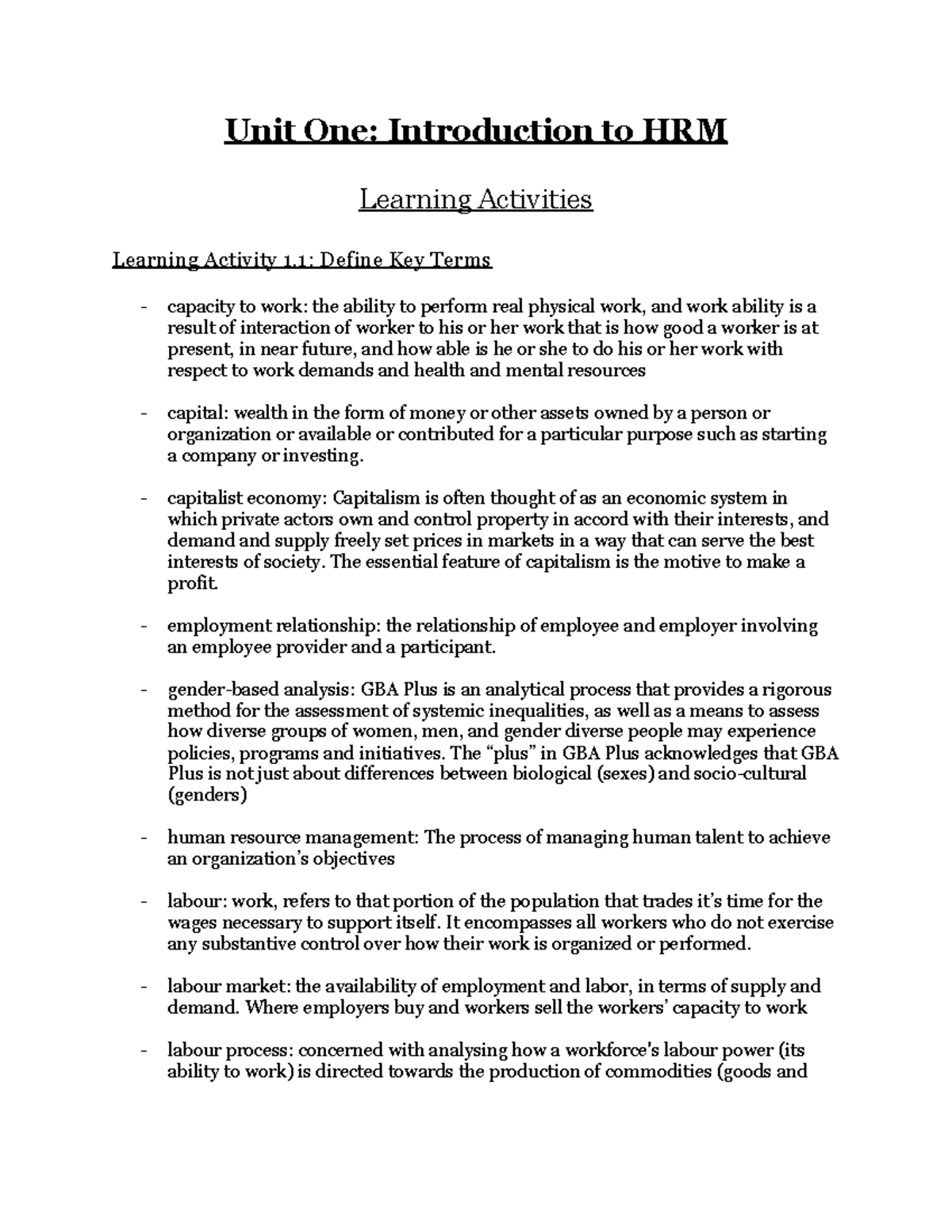 HRMT386 - Unit 1 - Unit 1 - learning activities, summary, review your ...