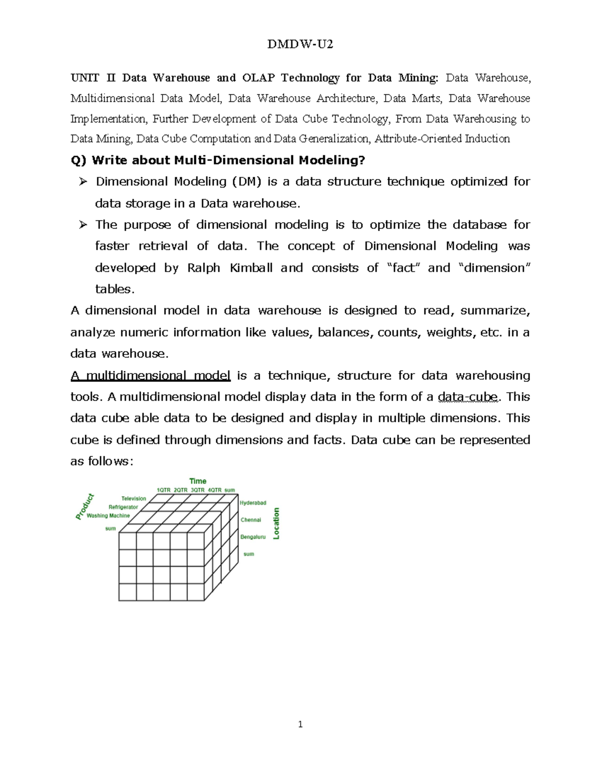 DMDW-UNIT2 - Notes - UNIT II Data Warehouse and OLAP Technology for ...