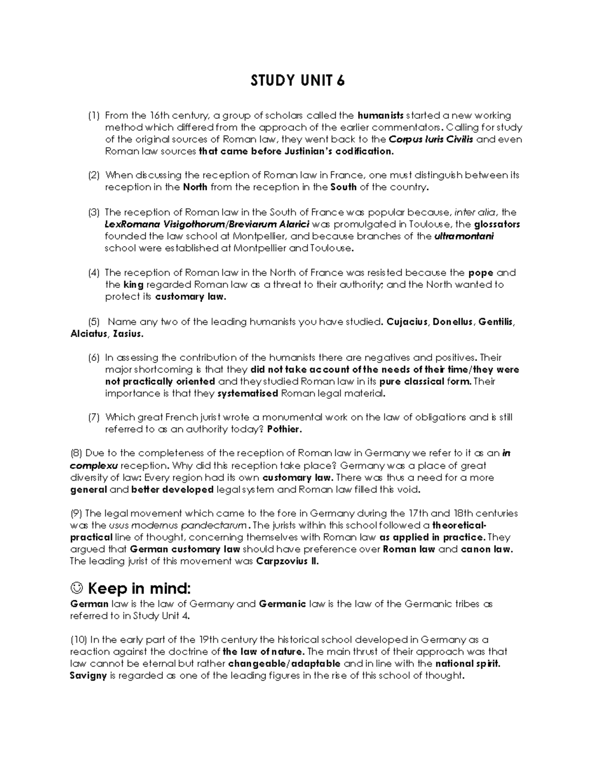 Questions Legal development - STUDY UNIT 6 (1) From the 16th century, a ...