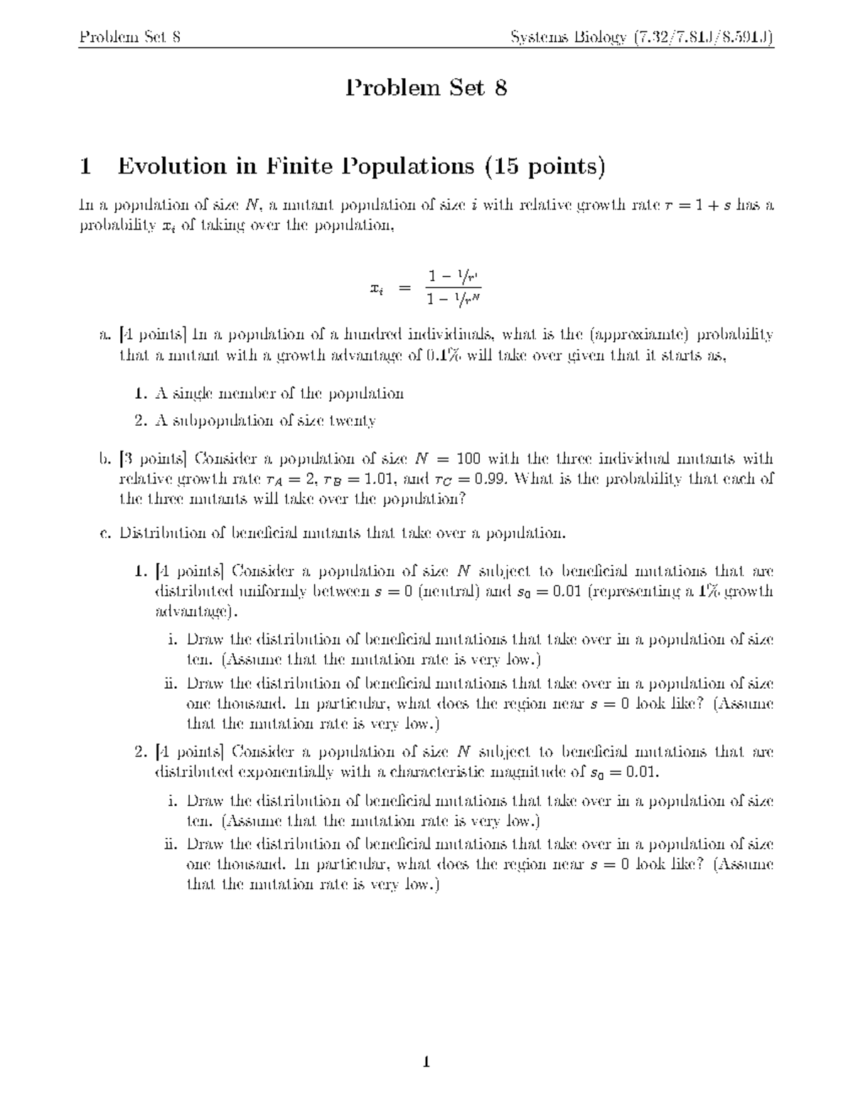 Problem Set 8 - 32/7.81J/8) Problem Set 8 1 Evolution in Finite ...
