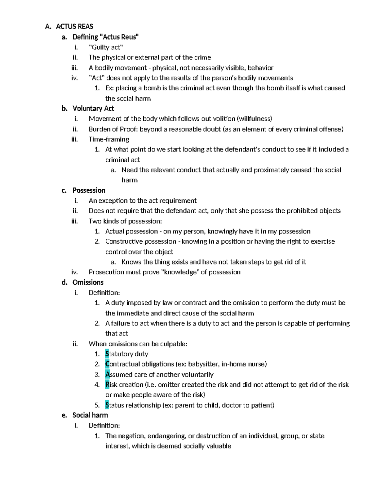 Crim Goel Outline - A. ACTUS REAS a. Defining "Actus Reus" i. "Guilty ...
