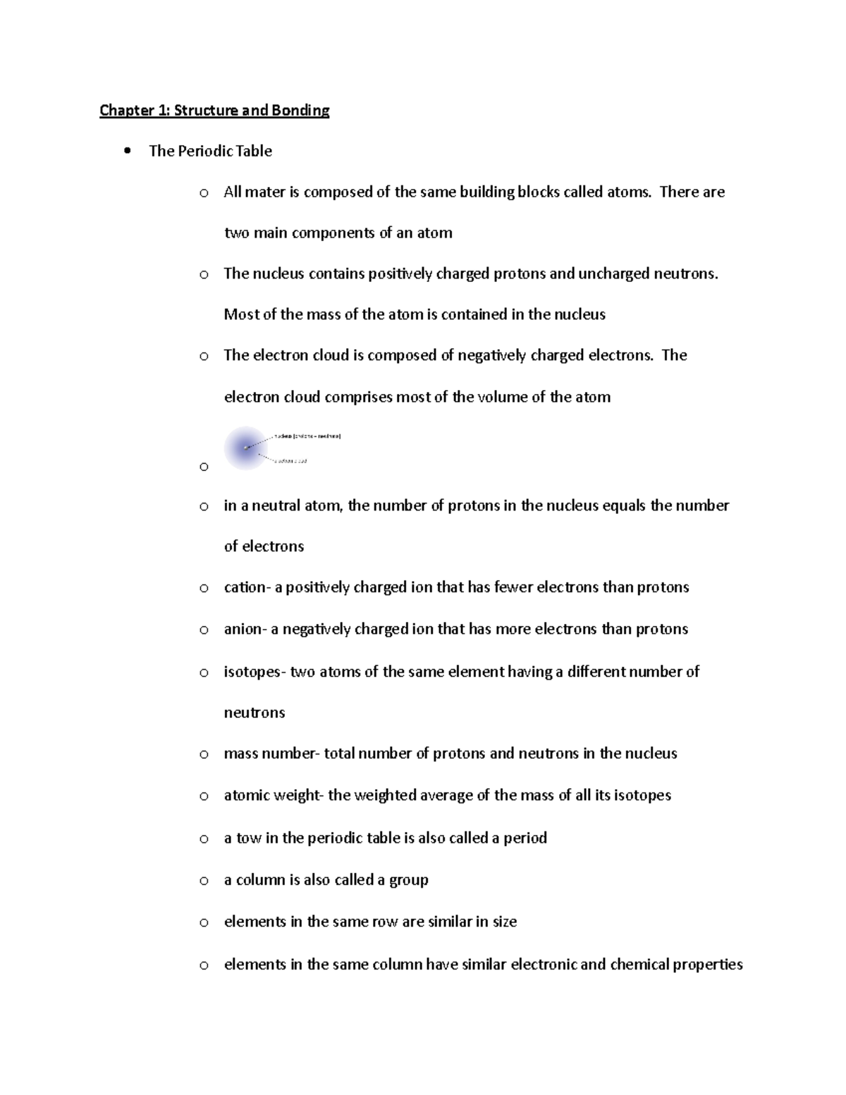 Chapter 1 ochem notes - Chapter 1: Structure and Bonding The Periodic ...
