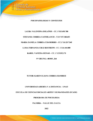 Matriz de psicopatologia y contexto-unidad 2 - Psicopatología y Contextos (403015A_954) Paso 2 ...