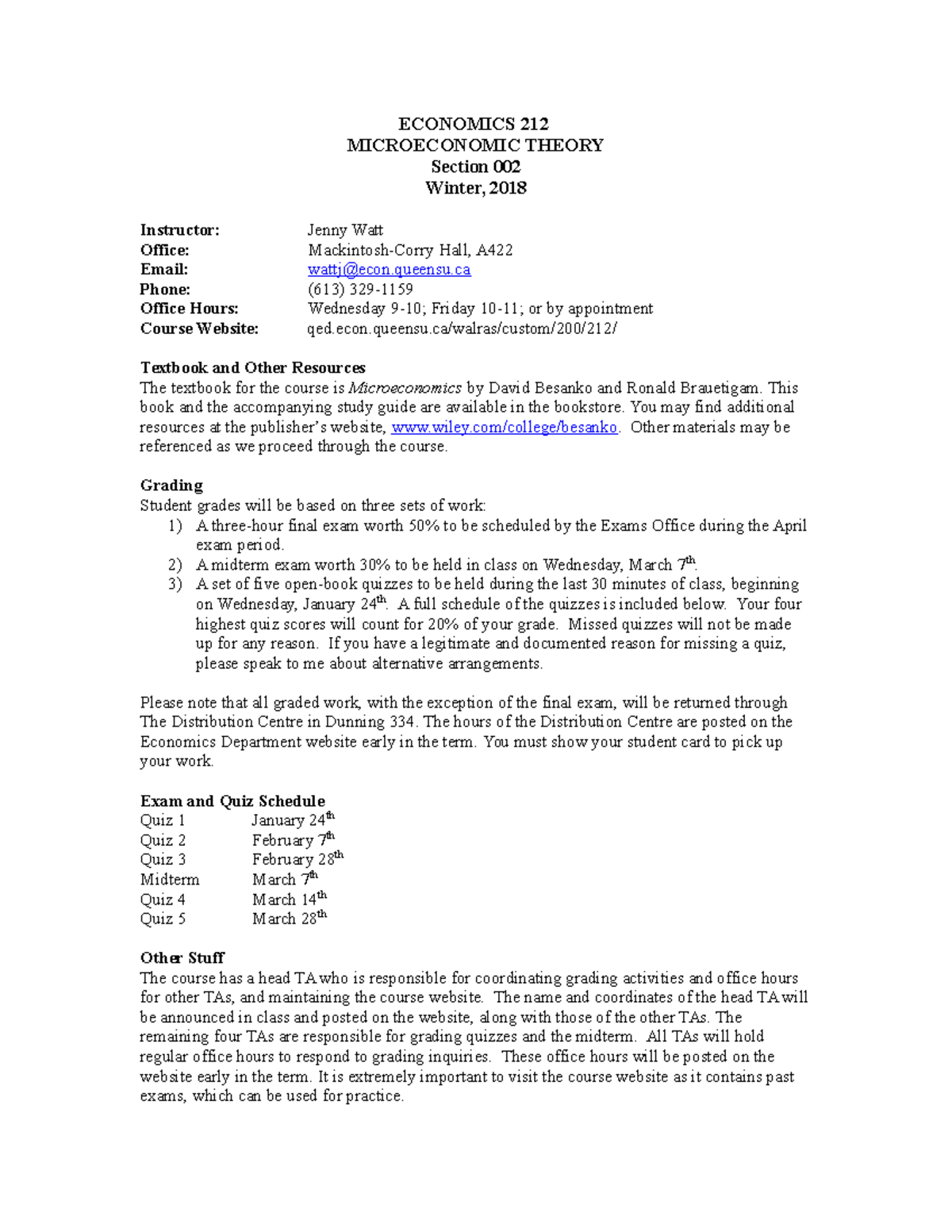 Economics 212-002-outline-w18 - ECONOMICS 212 MICROECONOMIC THEORY ...