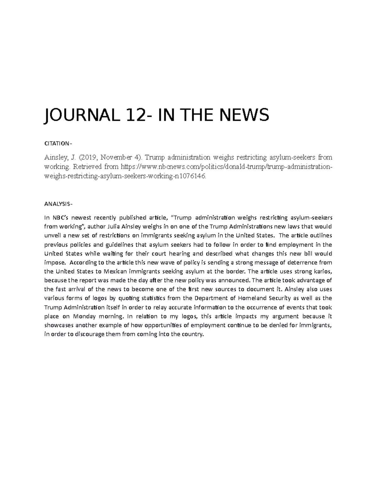Journal 12- in the news - JOURNAL 12- IN THE NEWS CITATION- Ainsley, J ...