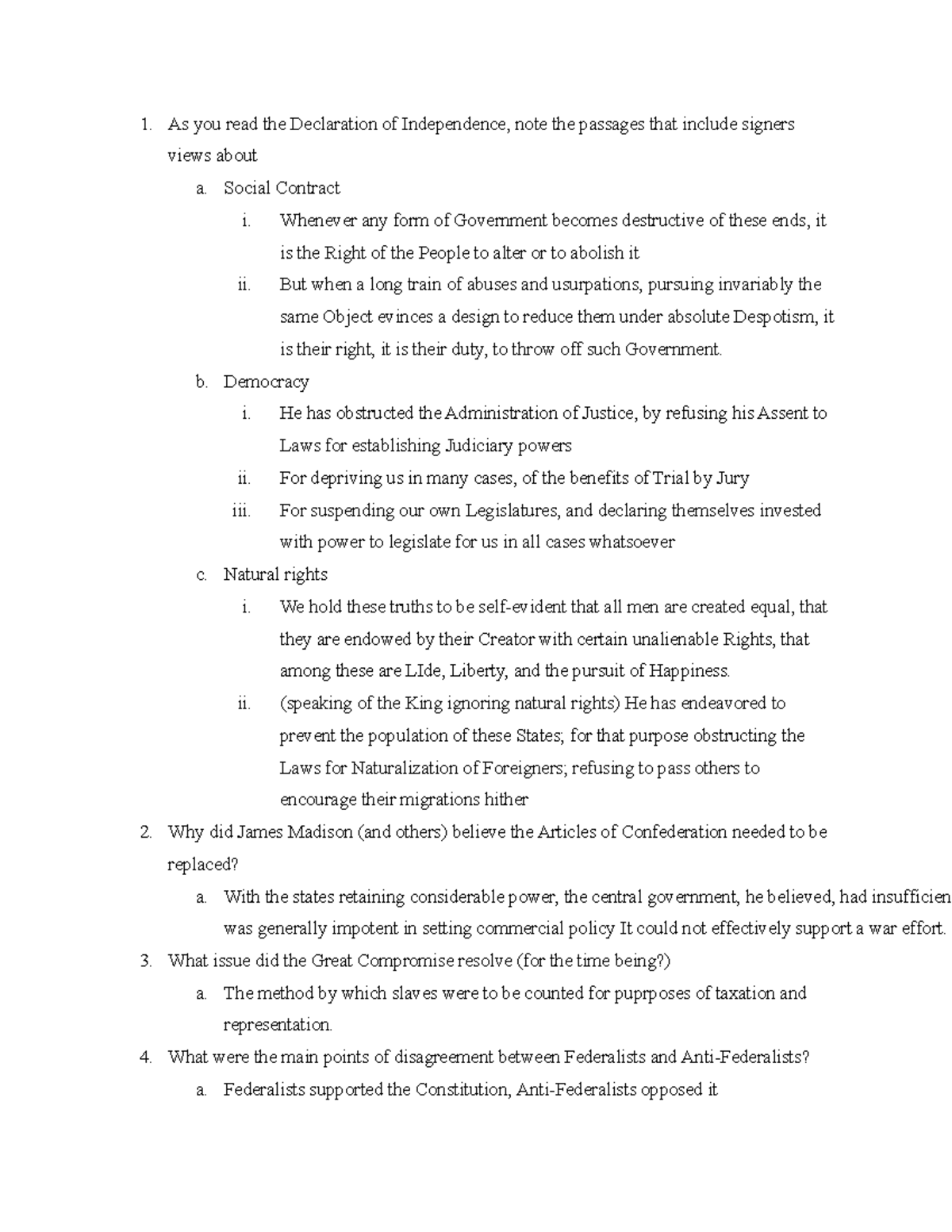 Poli Sci study guide #2 - As you read the Declaration of Independence ...