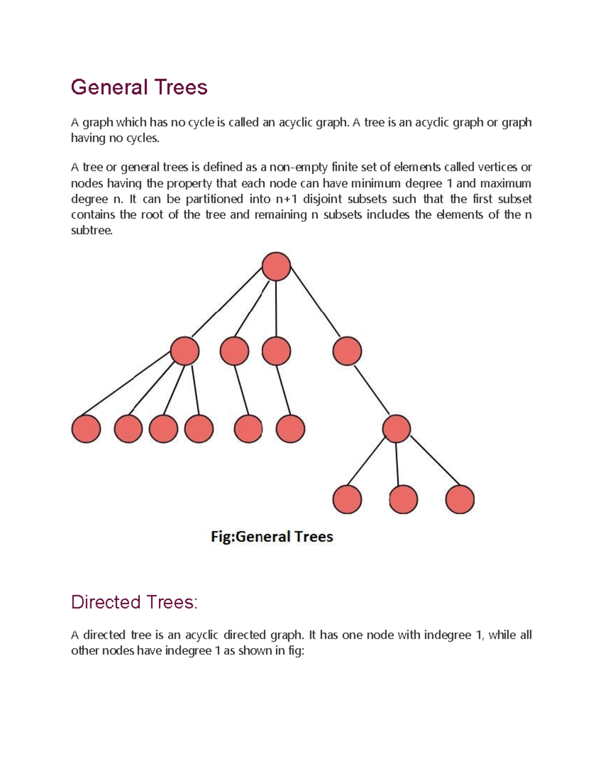 Tree full notes - General Trees A graph which has no cycle is called an ...