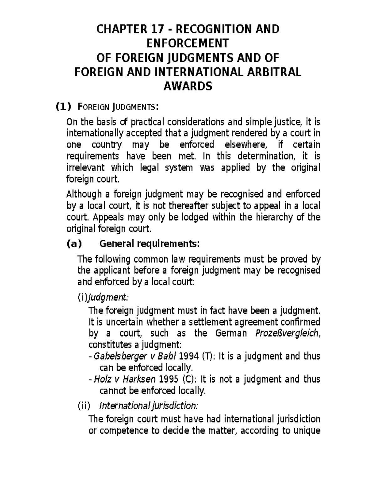17 Recognition and Enforcement of Foreign Judgments - CHAPTER 17 - RECOGNITION AND ENFORCEMENT ...