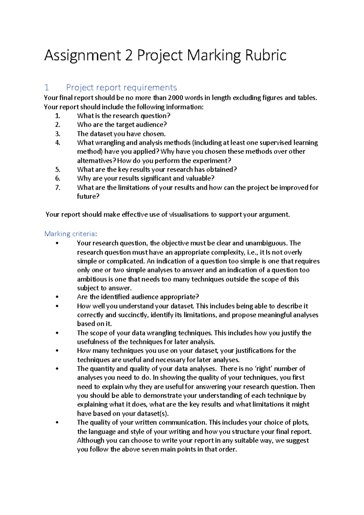 A2 Project Marking Rubric 2022SM1-1 - Assignment 2 Project Marking ...