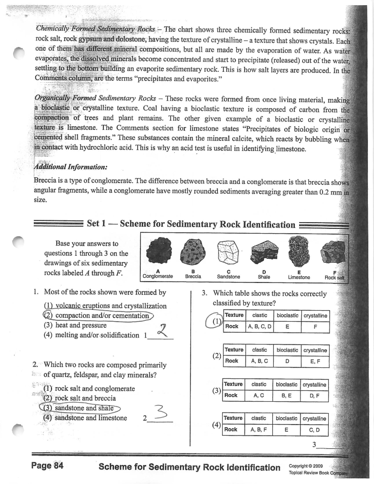 Answer Key - Sedimentary Rocks Practice Questions - Chemically Formed ...