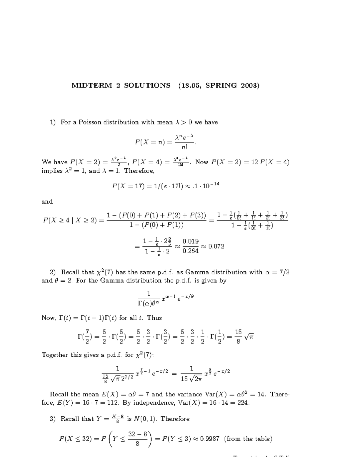 Midsol 2 - reference - MIDTERM 2 SOLUTIONS (18, SPRING 2003) For a ...