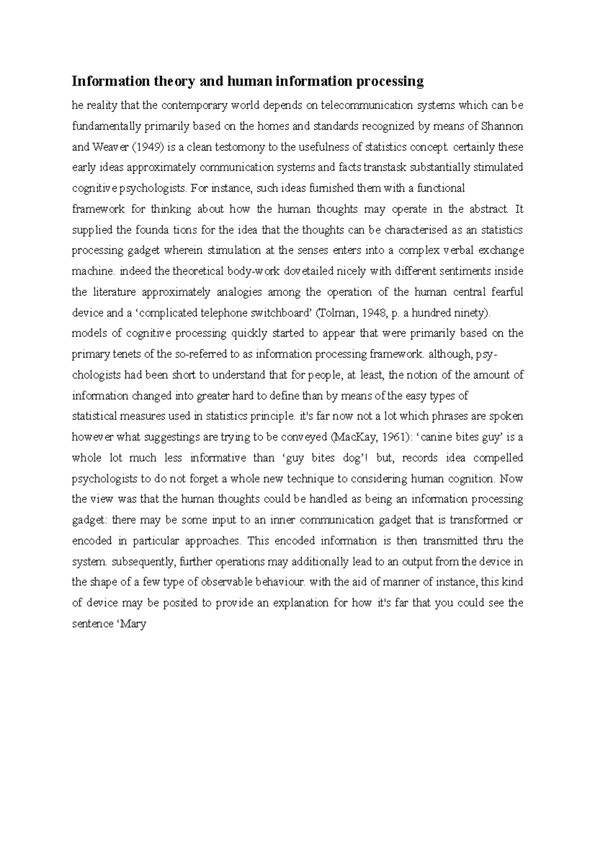 Information theory and human information processing - certainly these ...