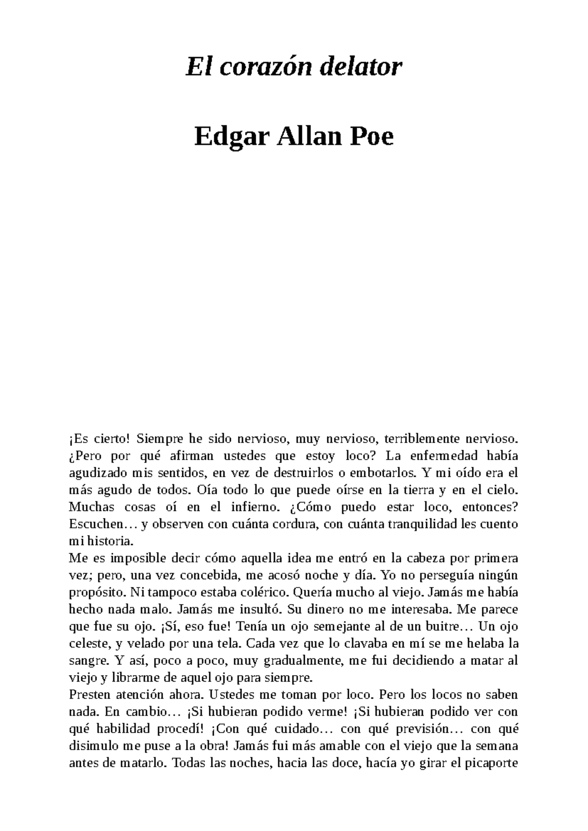 32. El corazón delator Autor Edgar Allan Poe - El corazón delator Edgar ...