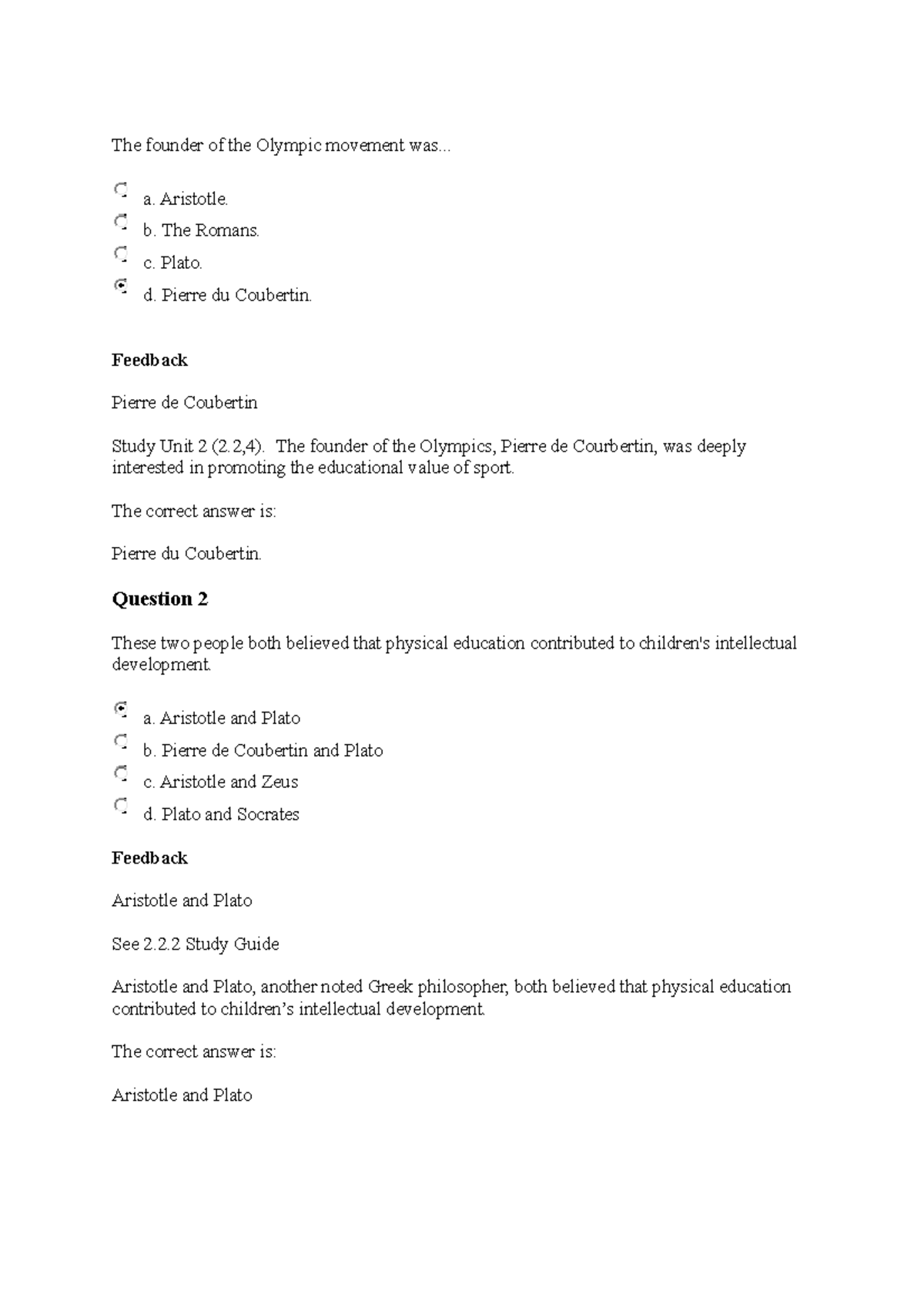 PES 3701 assigment 1 with memo - The founder of the Olympic movement ...