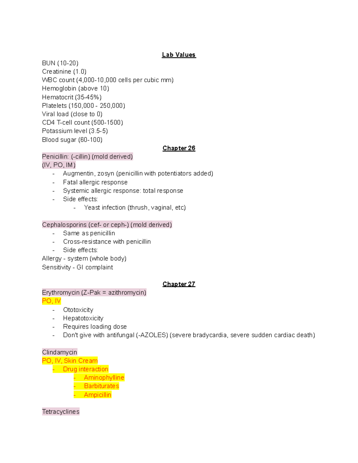 Review for exam 3 - professor Darcy - Lab Values BUN (10-20) Creatinine ...