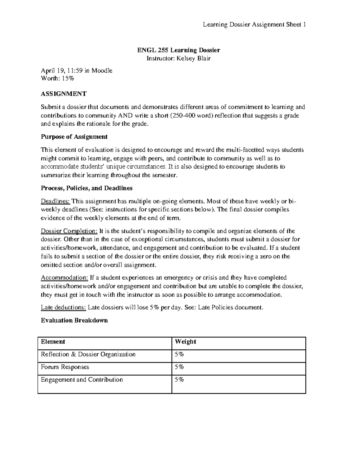 ENGL 255 Learning Dossier Fall 2024 - ENGL 255 Learning Dossier ...