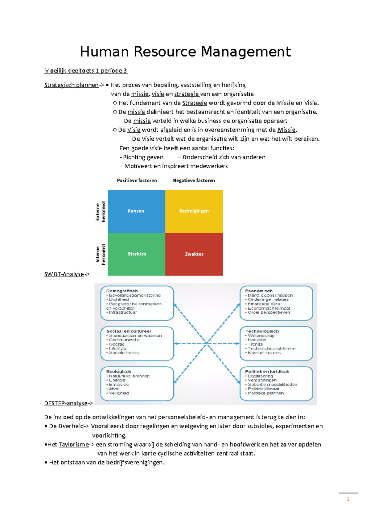 HRM Samenvatting - In het studiejaar 2018/2019 heb ik de opleiding ...