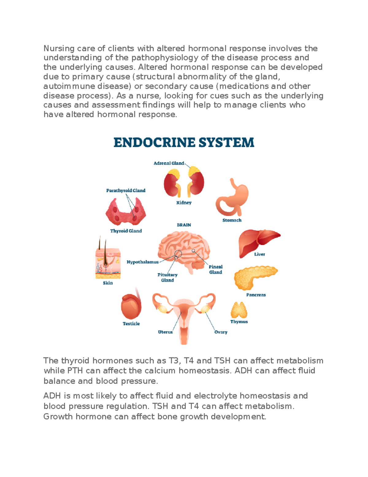 Altered Hormonal Regulation - Nursing care of clients with altered ...