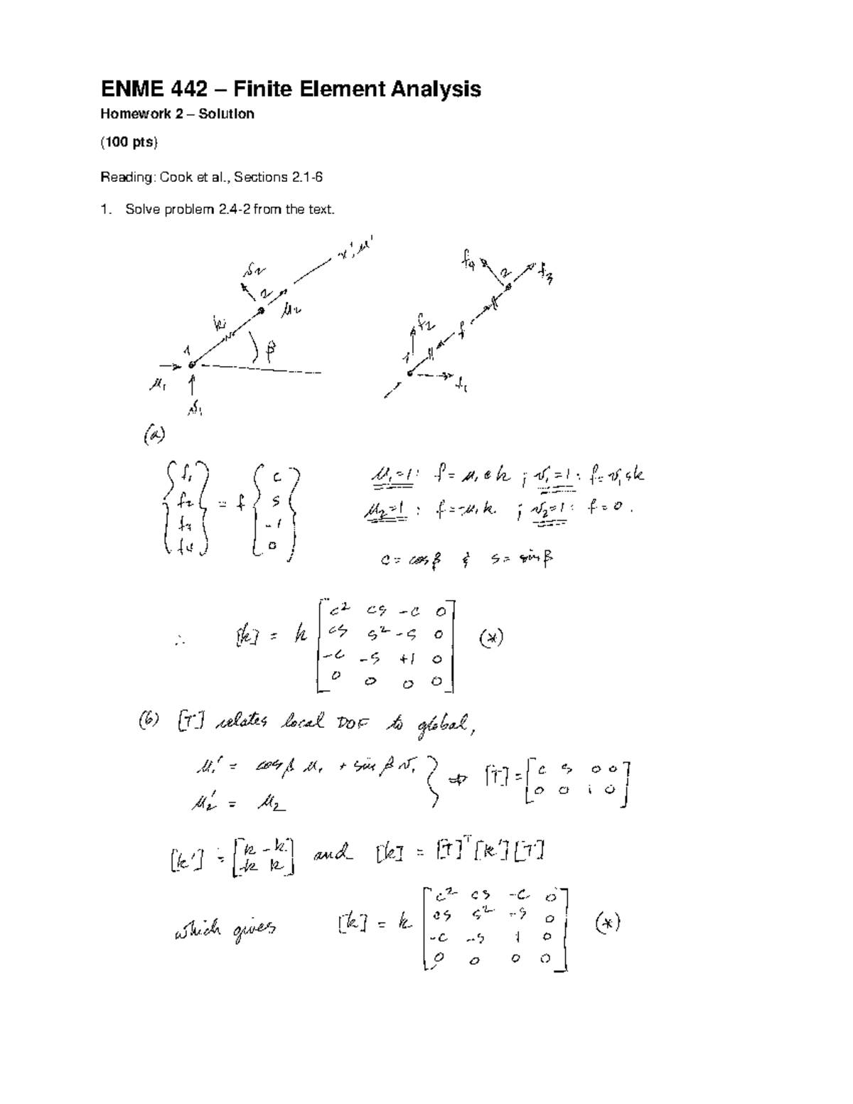 HW 2 Solution - ENME 442 – Finite Element Analysis Homework 2 ...