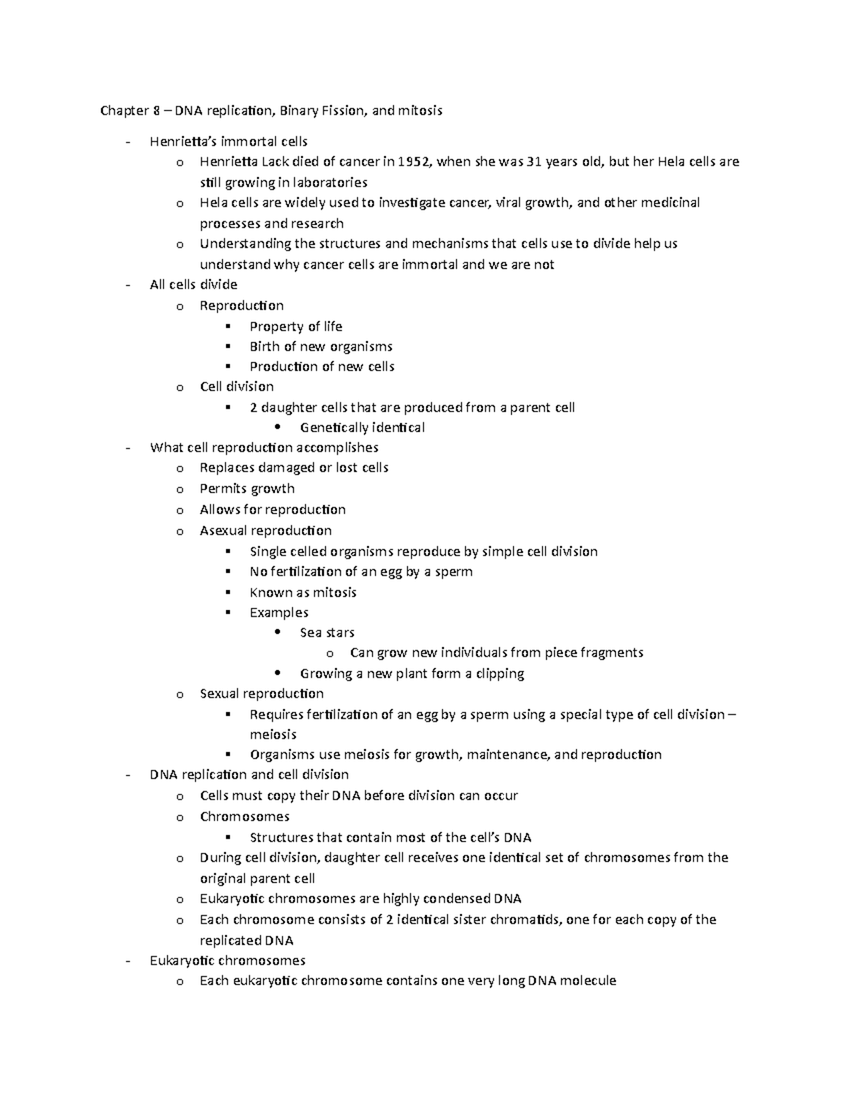 Bio 110 - Chapter 8 DNA replication, fission and mitosis - Chapter 8 ...