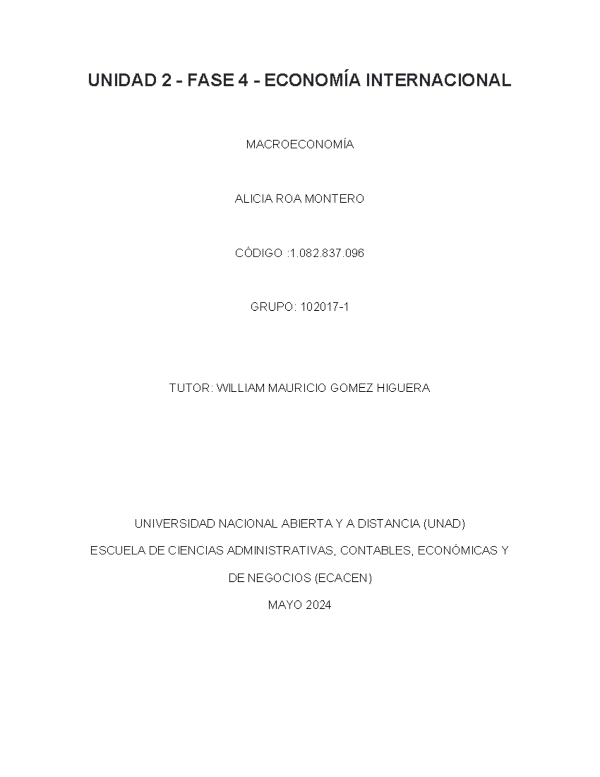 Economia internacional - UNIDAD 2 - FASE 4 - ECONOMÍA INTERNACIONAL ...