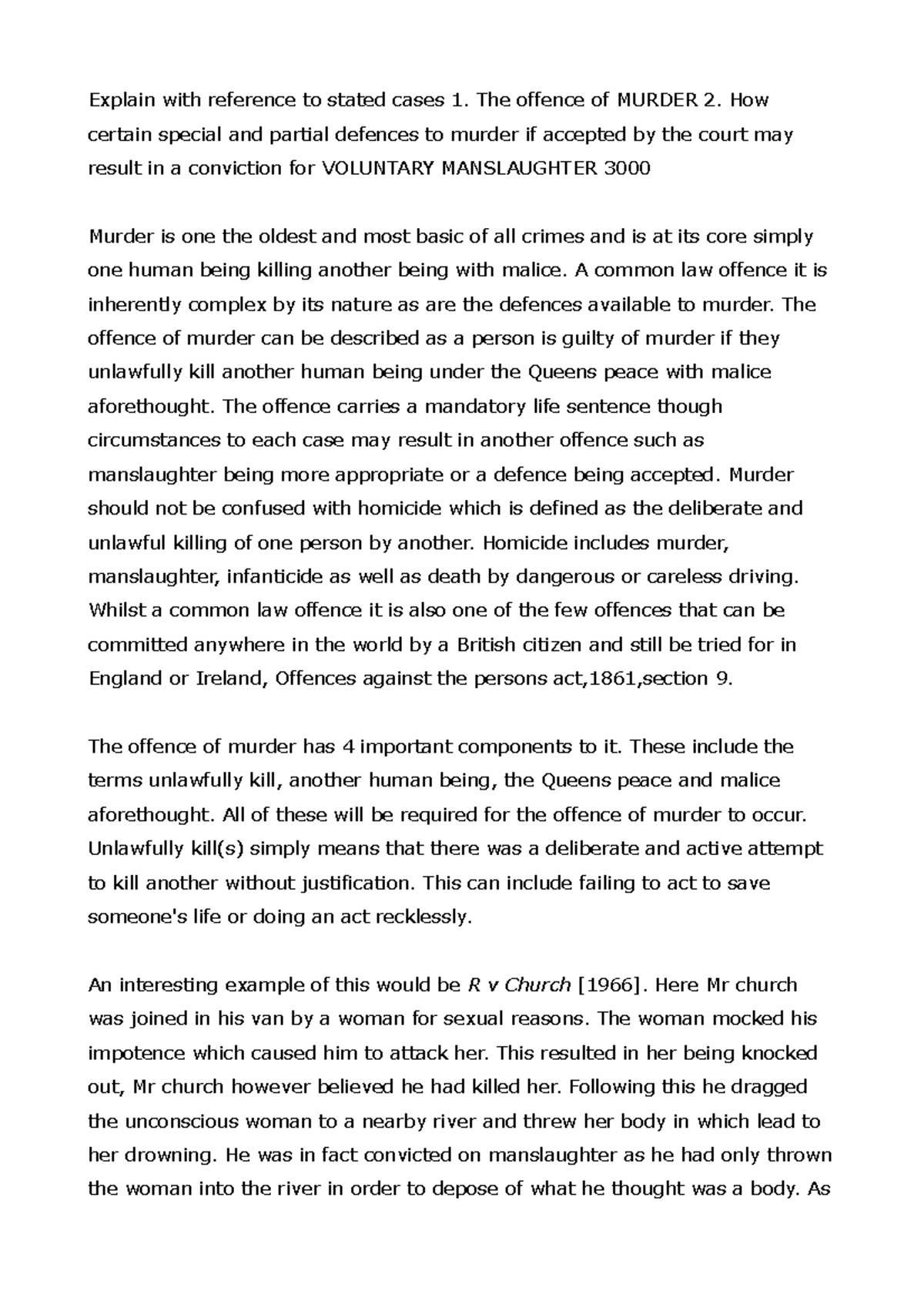 Murder assignment 2 - Explain with reference to stated cases 1. The ...
