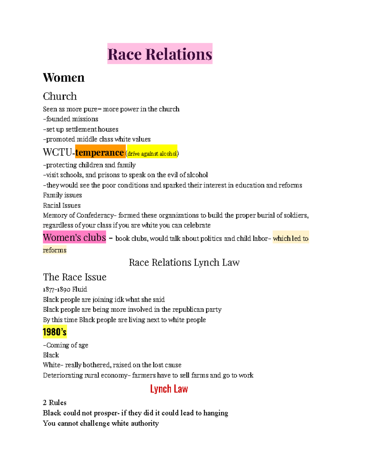 History notes race - Helped with in class activity, test, - Race ...