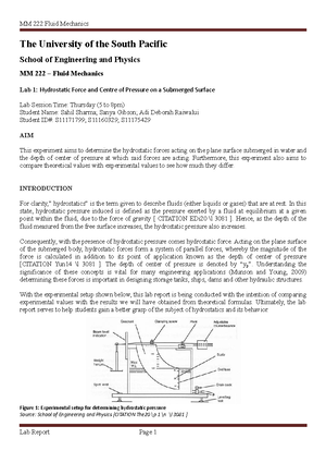 Mm103 lab 1 - THE UNIVERSITY OF THE SOUTH PACIFIC School of Information ...