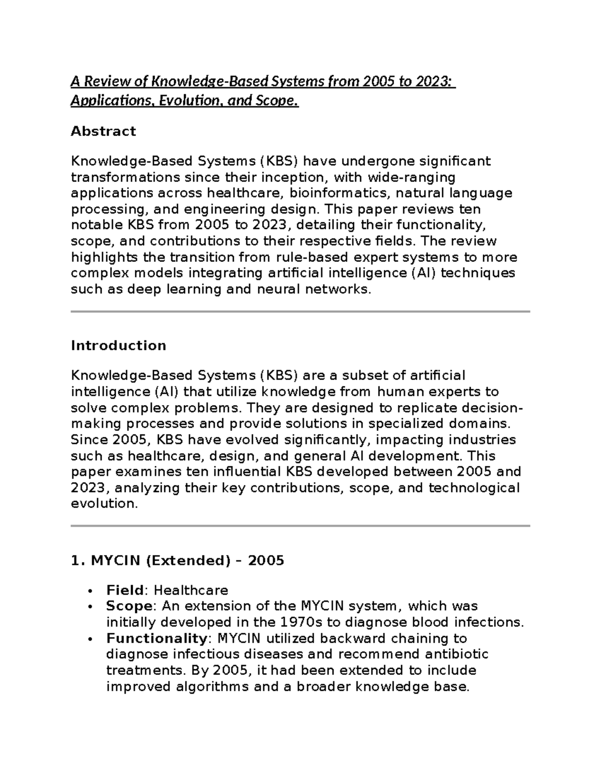 A Review of KBS - notes - A Review of Knowledge-Based Systems from 2005 ...
