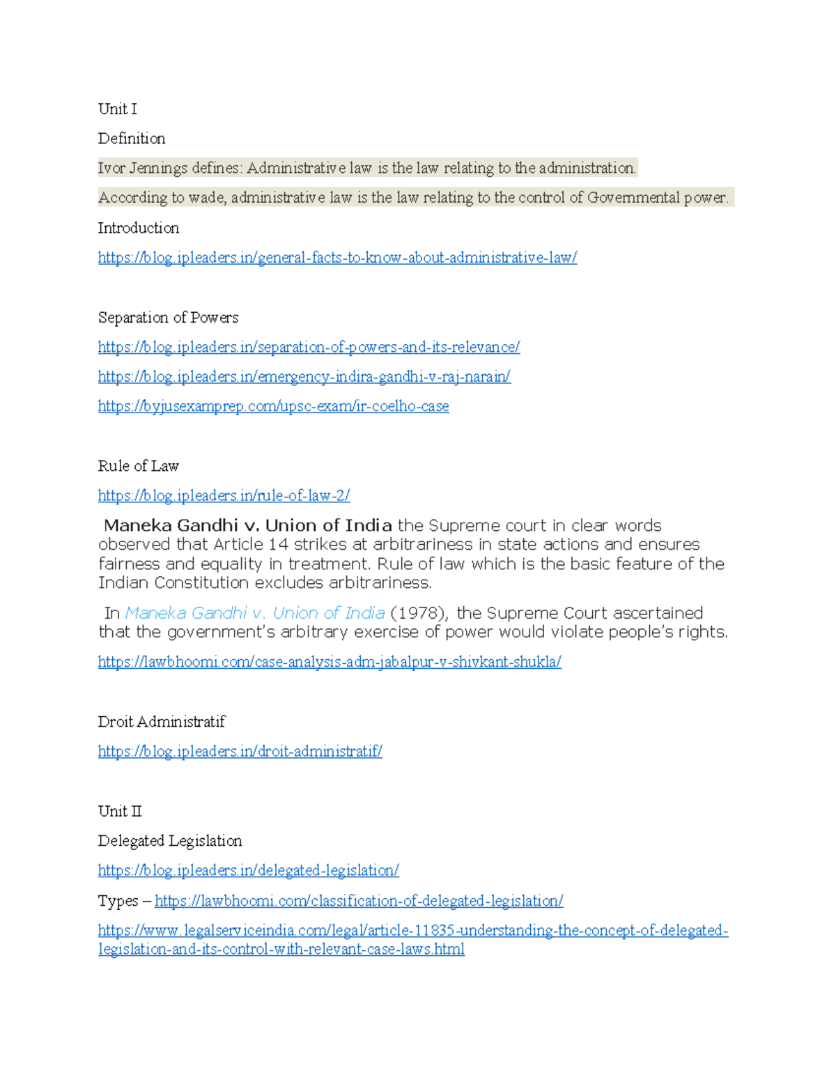 Administrative Law [sem] - Unit I Definition Ivor Jennings defines ...