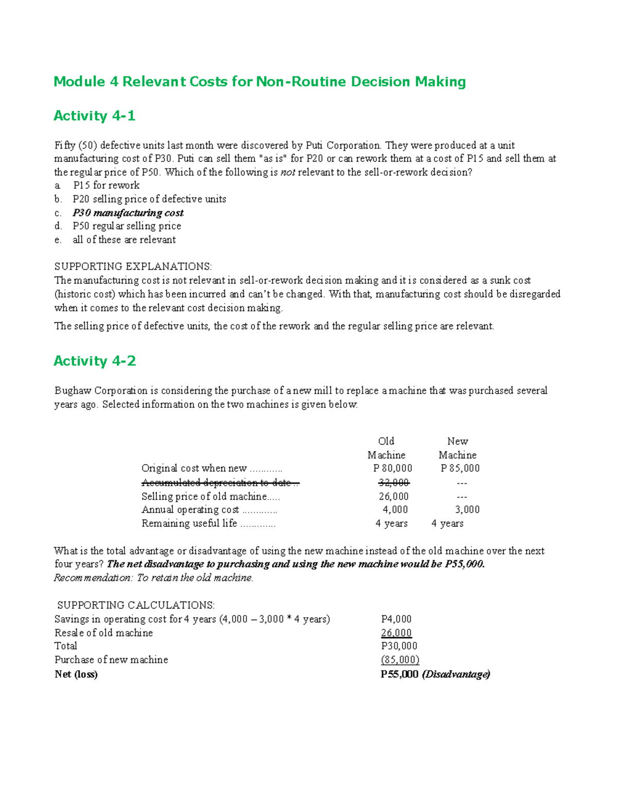 AE 23 Module 4 Activities - Module 4 Relevant Costs for Non-Routine ...