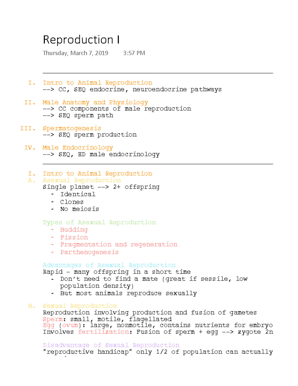 Reproduction I - Lecture 15 - Reproduction I Thursday, March 7, 2019 3: ...