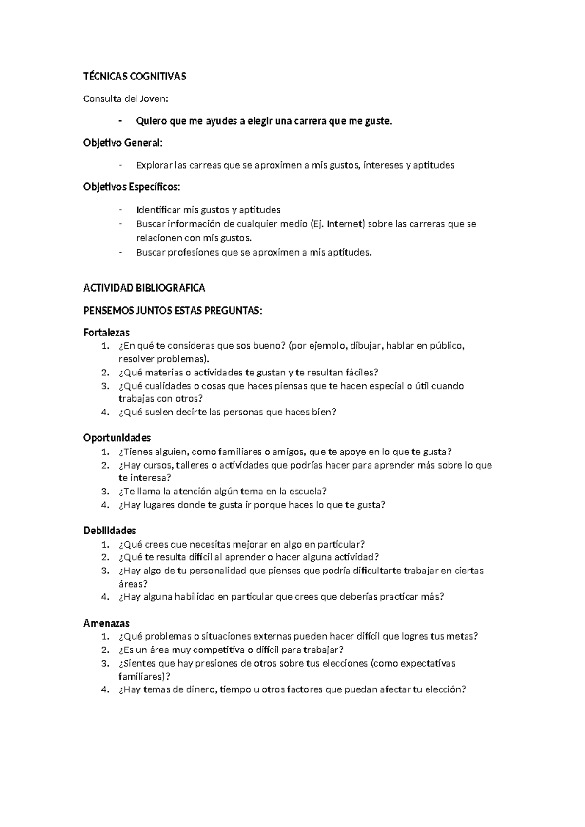 Técnica Cognitiva - sfadfa sdasda - TÉCNICAS COGNITIVAS Consulta del ...