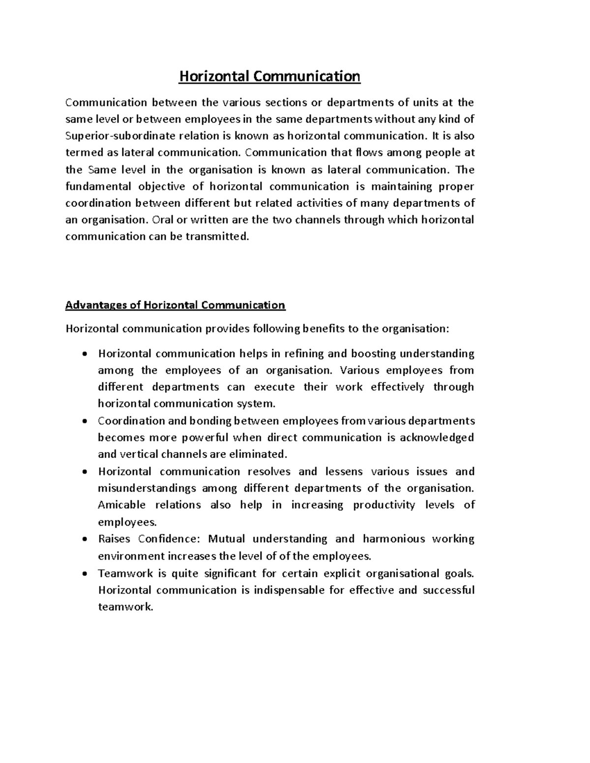 Horizontal communication - It is also termed as lateral communication ...