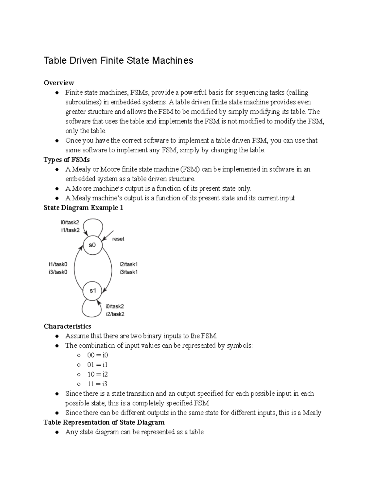 Lecture 16 - Table Driven Finite State Machines Overview Finite state ...