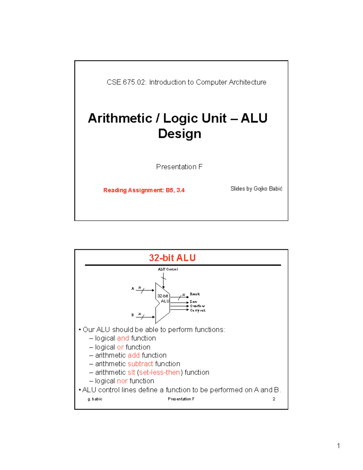 Cse675.02 - Imp notes - Arithmetic / Logic Unit – ALU Design ...