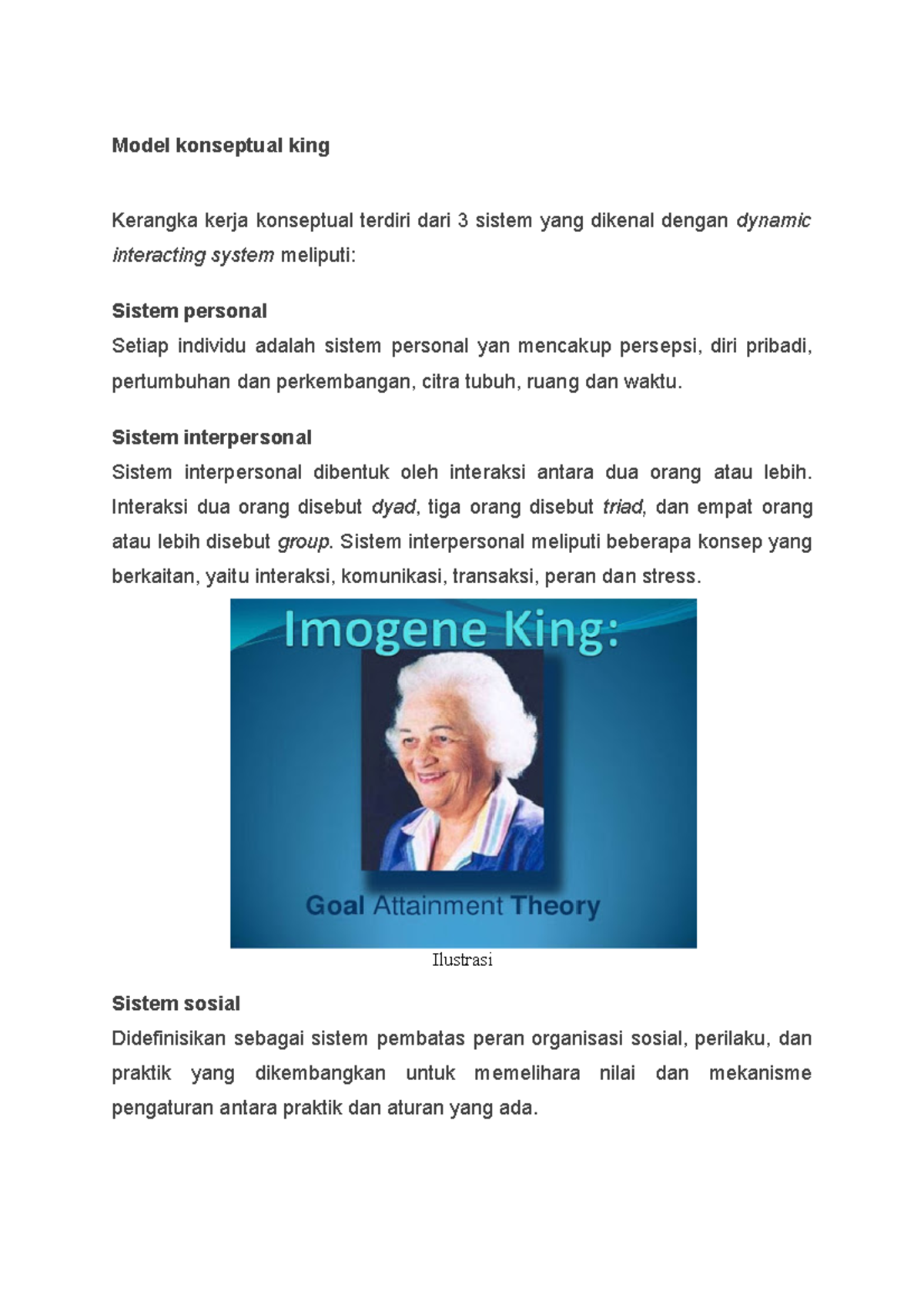 Teori keperawatan King - Model konseptual king Kerangka kerja ...