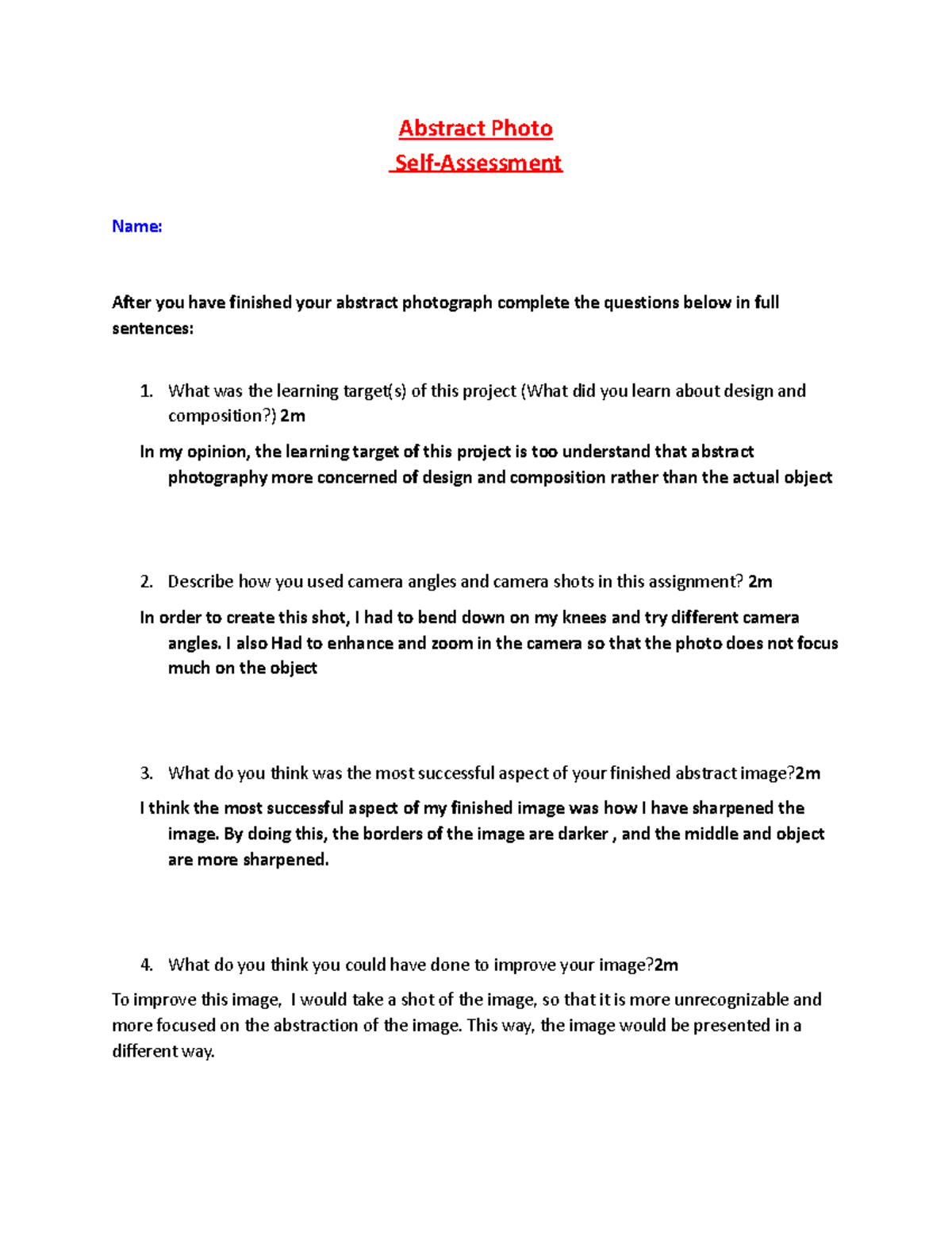 Copy of Sahil Rahim - Self Assessment- Abstact Photo Assignment ...