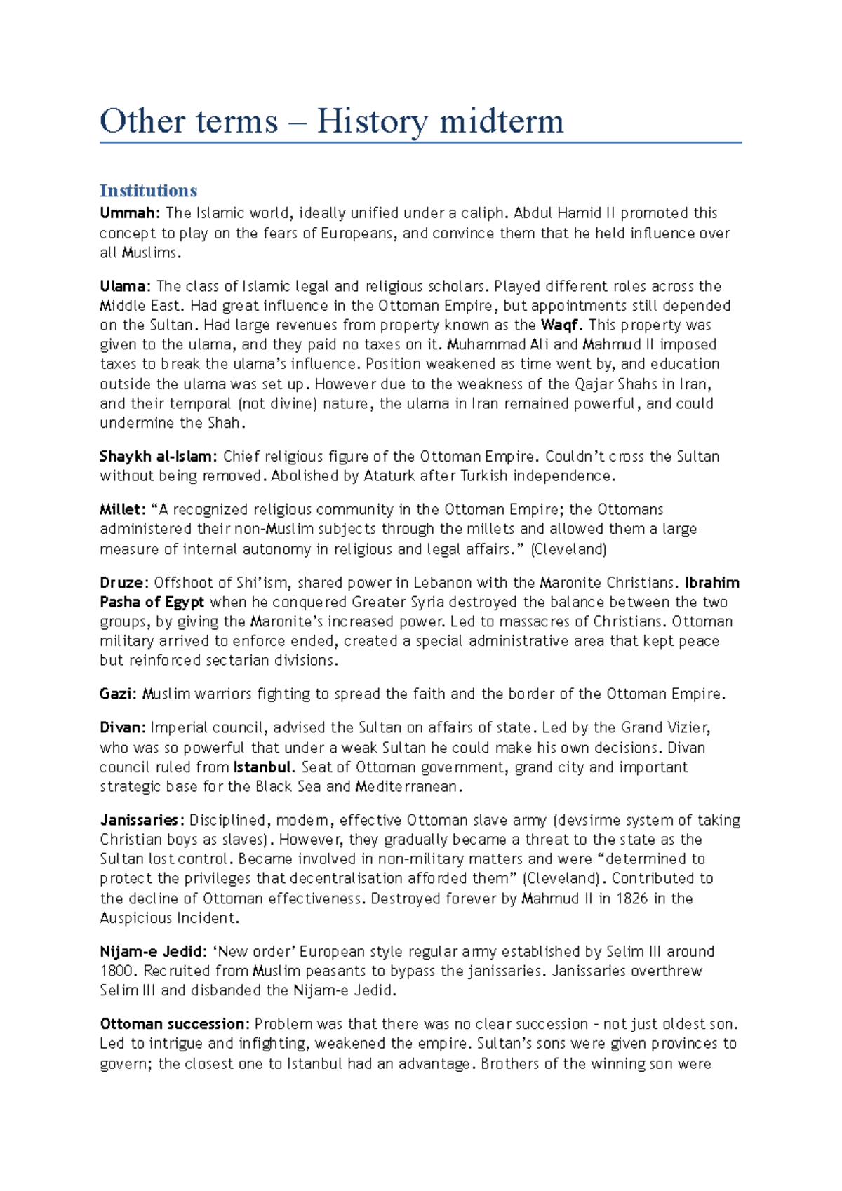Summary History of the Middle East 2 Key Terms - Other terms – History ...