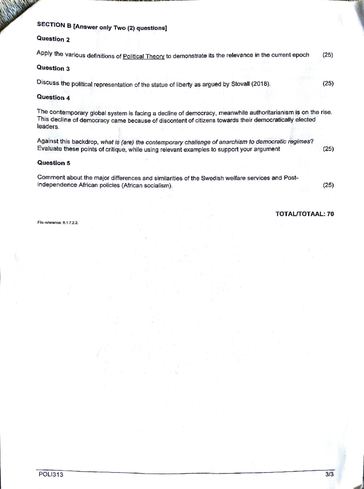 POLI PAST Paper - Practice materials - SECTION B [A nswer only Two (2 ...