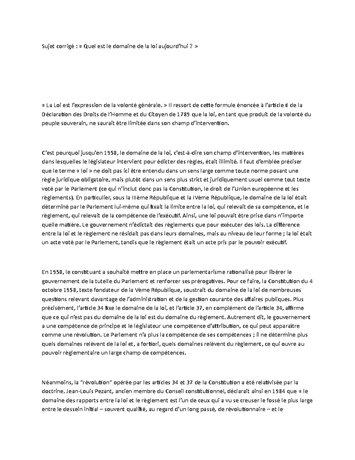 Sujet corrigé droit constitutionnel - Sujet corrigé : « Quel est le ...