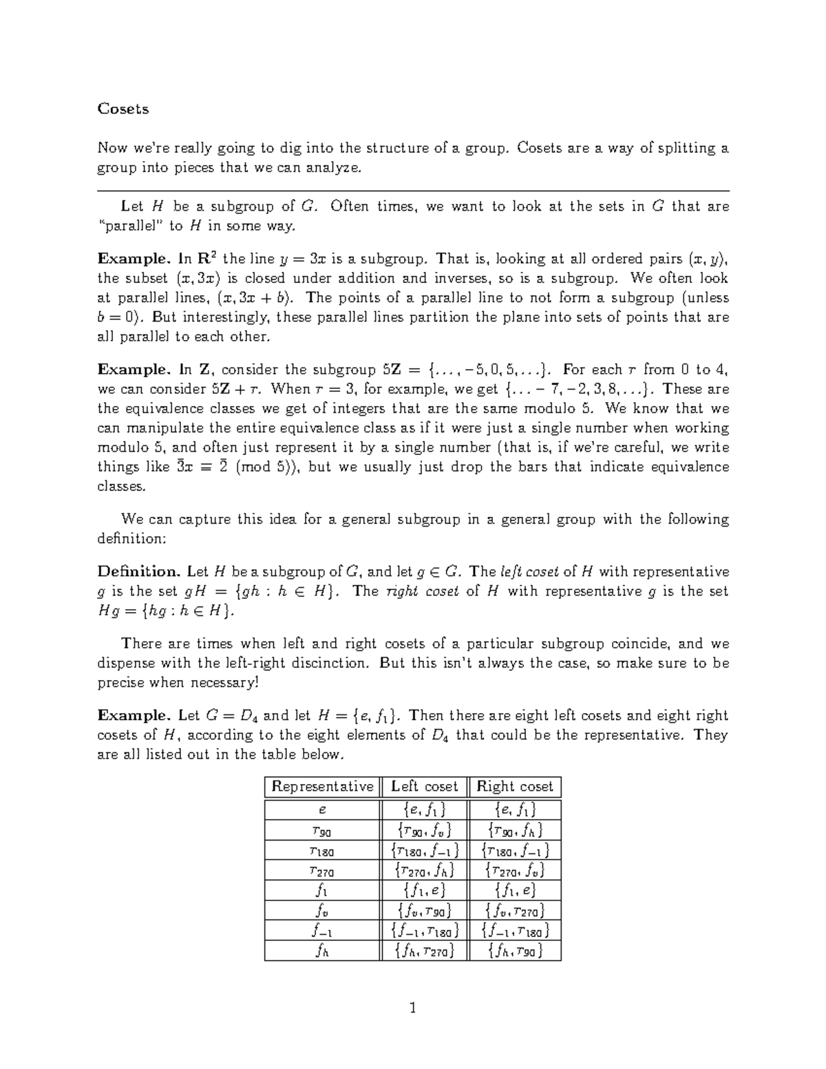 13 Cosets - what is a coset and application - Cosets Now we’re really ...