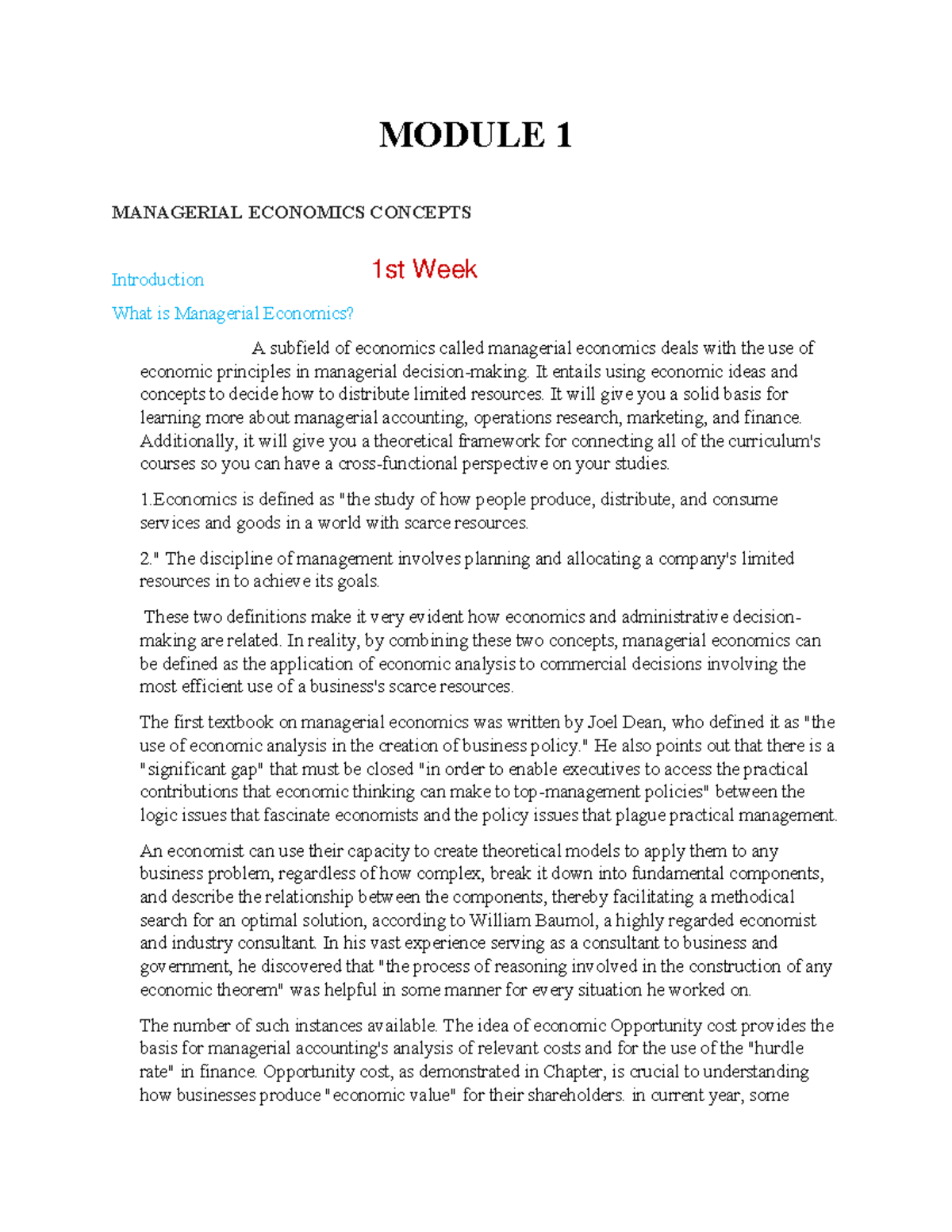Managerial Economics Module 1 - MODULE 1 MANAGERIAL ECONOMICS CONCEPTS ...