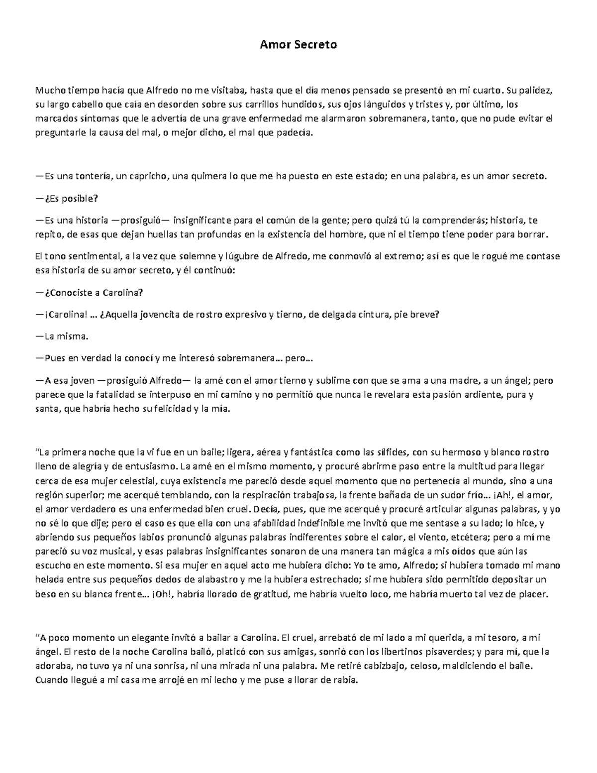 Amor Secreto - cuento corto - Amor Secreto Mucho tiempo hacía que ...