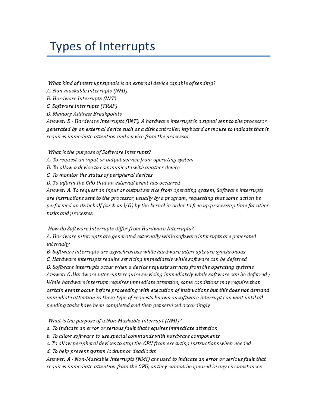Types Of Interrupts In Operating System Concepts Types Of Interrupts What Kind Of Interrupt