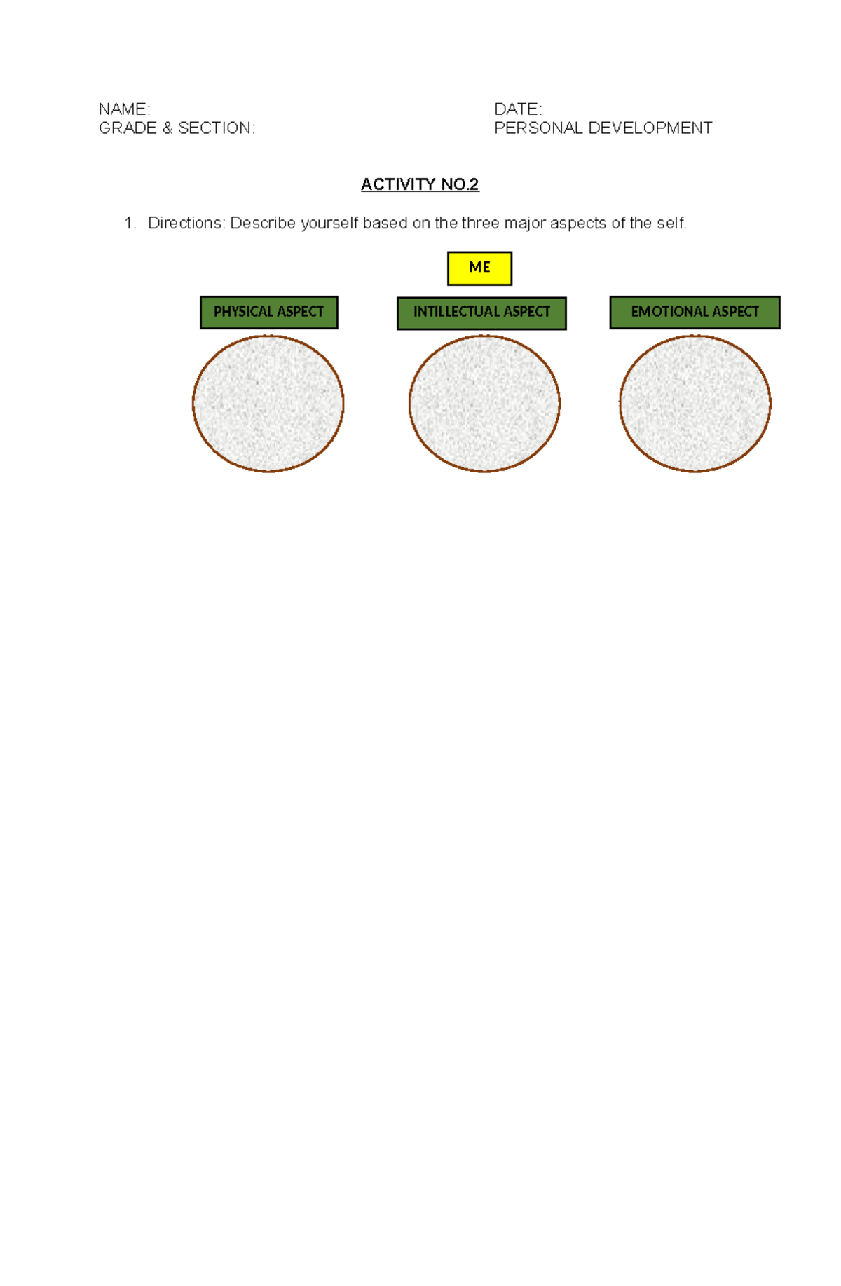 Perdev- Activity 2 - NAME: DATE: GRADE & SECTION: PERSONAL DEVELOPMENT ACTIVITY NO. 1. - Studocu
