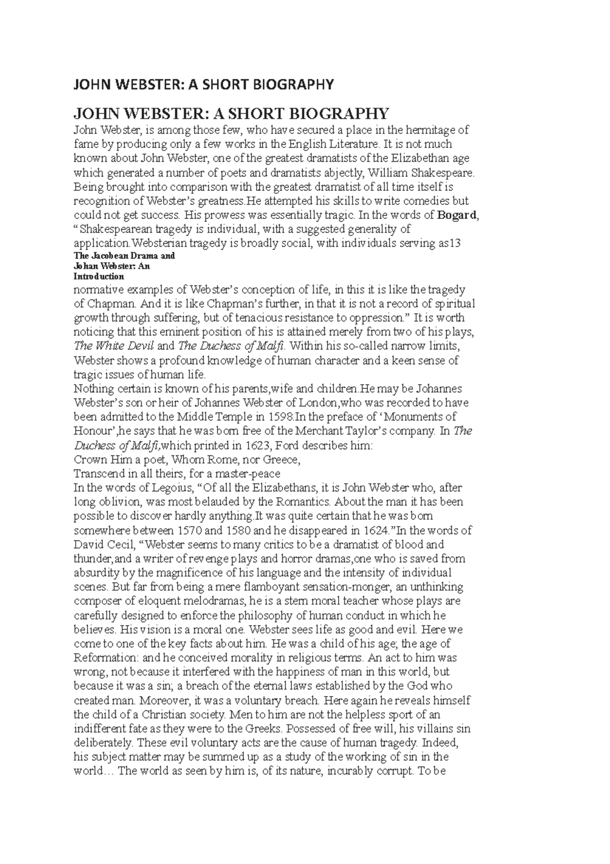 JOHN Webster A Short Biography - JOHN WEBSTER: A SHORT BIOGRAPHY JOHN ...