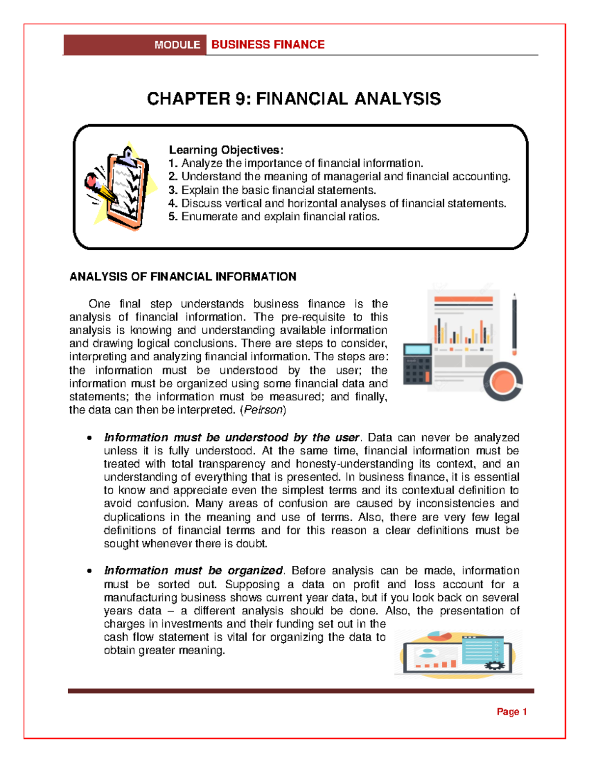 Chapter 9 - Financial Analysis - Learning Objectives: Analyze the ...