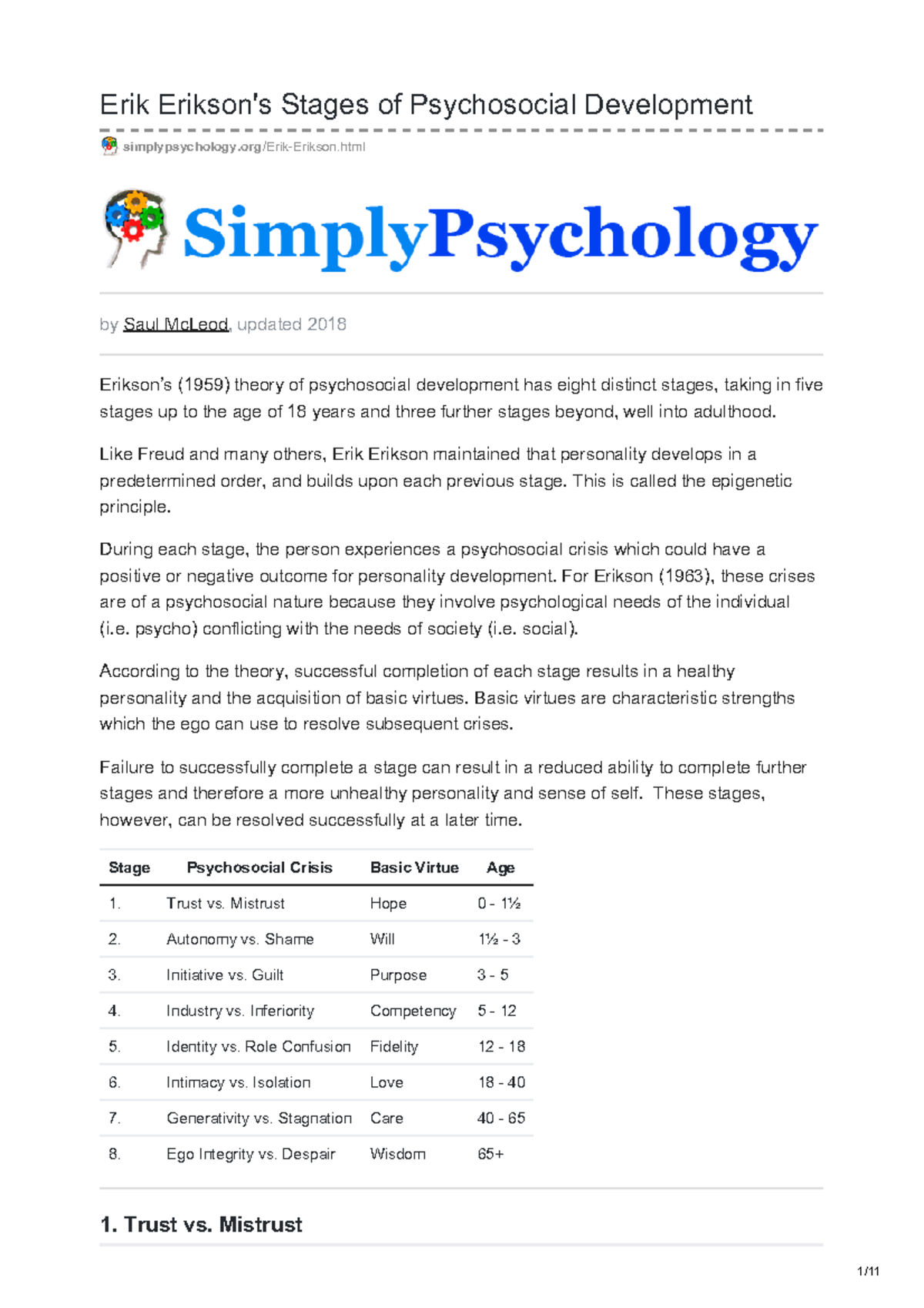 Erik Erikson 8 ages of man - Erik Erikson's Stages of Psychosocial ...