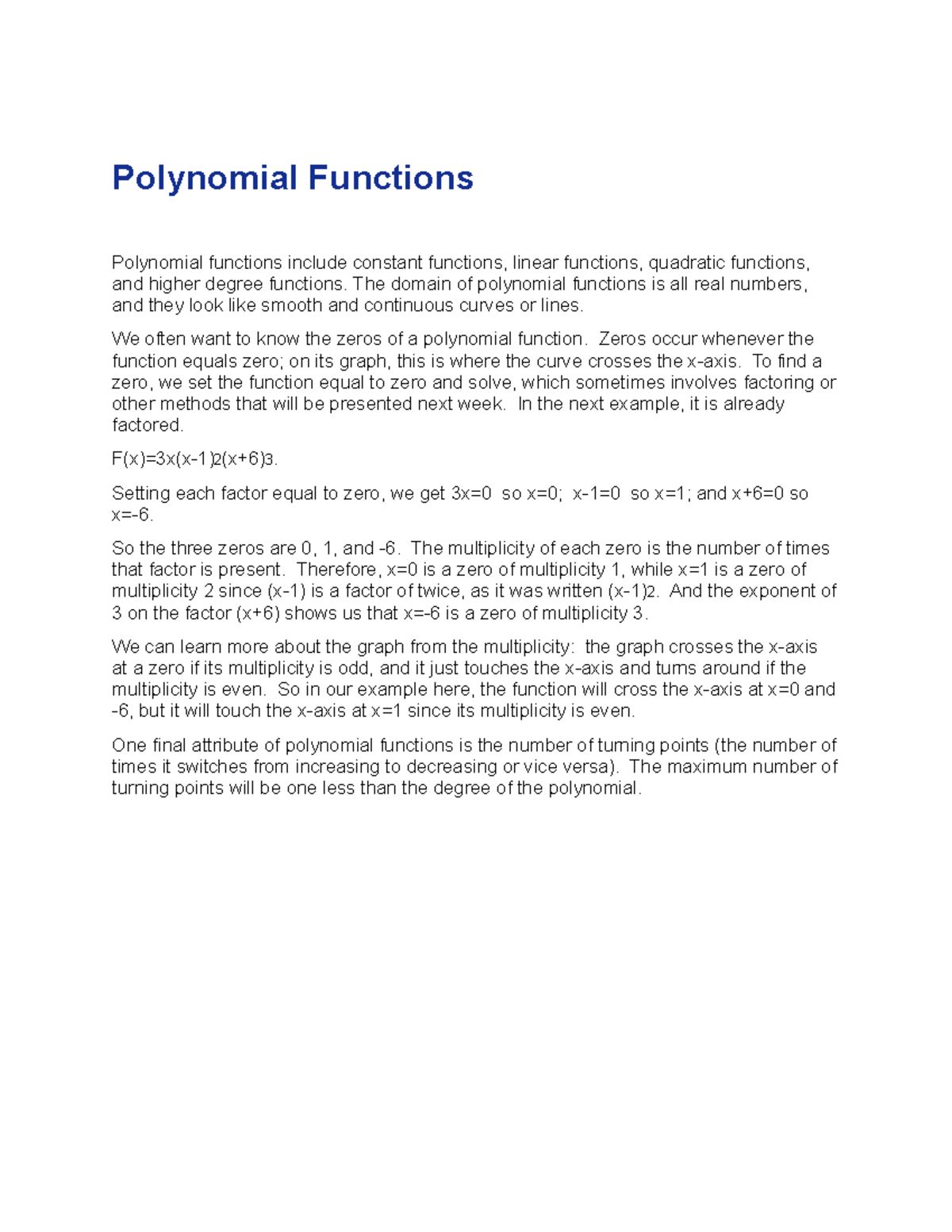 Polynomial Functions - Polynomial Functions Polynomial functions ...
